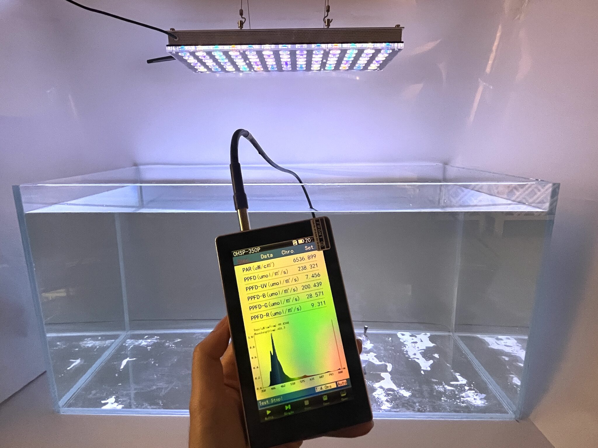 Atlantik iCon coverage and PAR map over 48 inch/120cm aquarium •Orphek